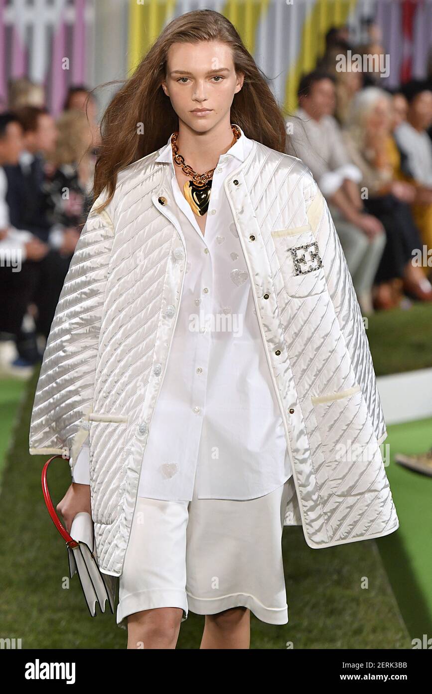Model Natalie Ogg walks on the runway during the Escada Fashion Show ...