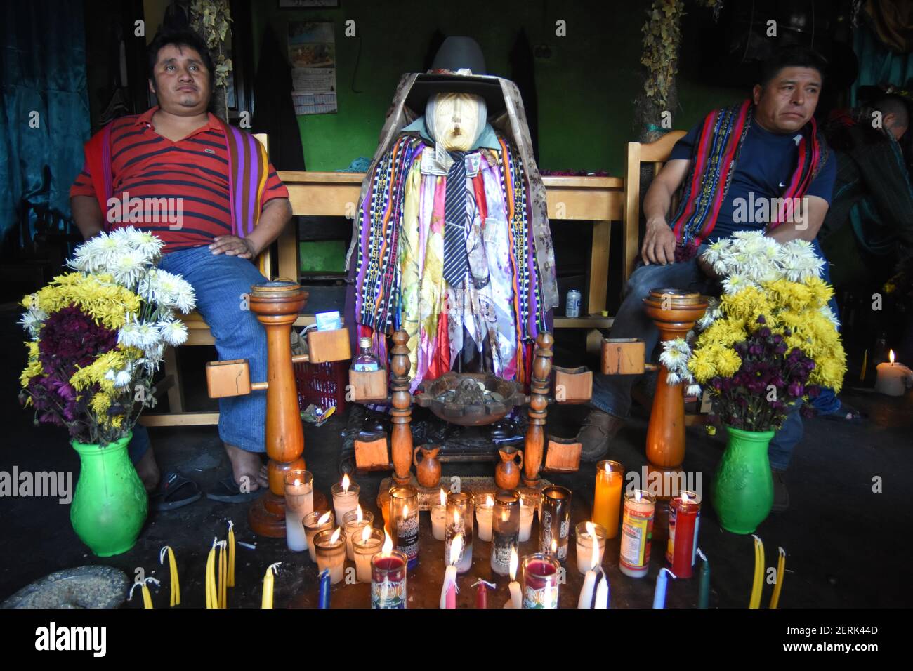 Shaman is seen during a ritual to venerate the holy-God Maya Maximon ...