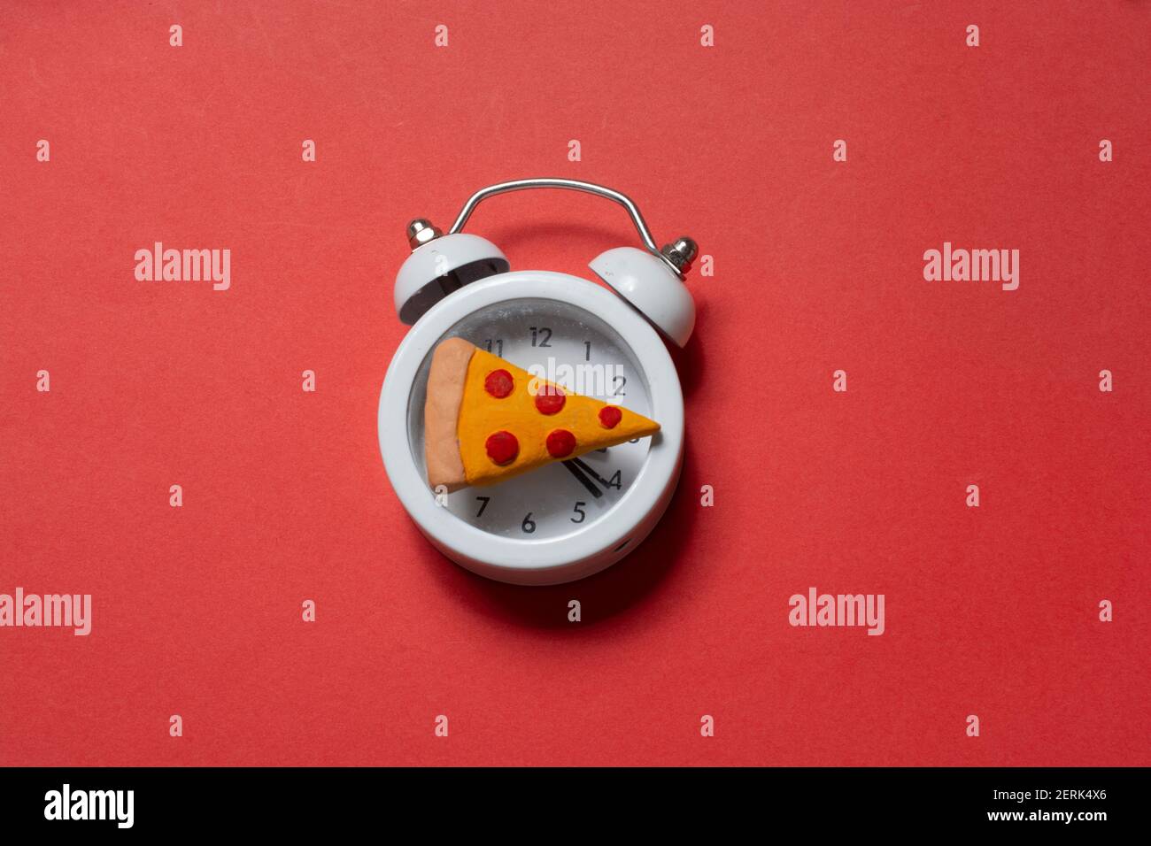 Pizza and alarm clock. Pizza time. Creative design for menu, cafe ...