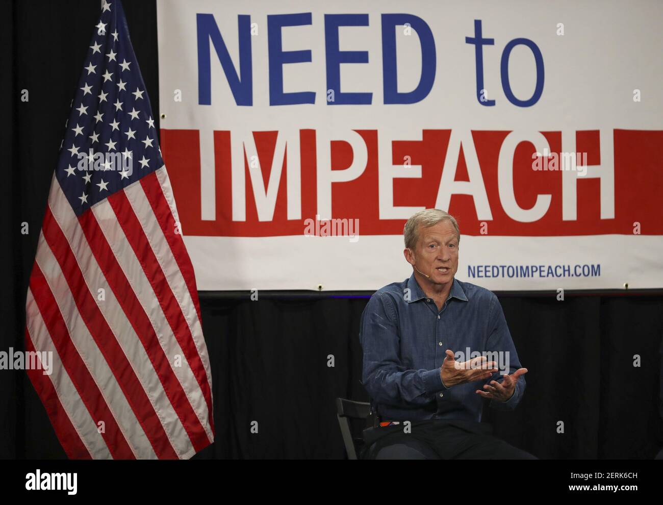 Tom Steyer responds to a question during the question and answer ...
