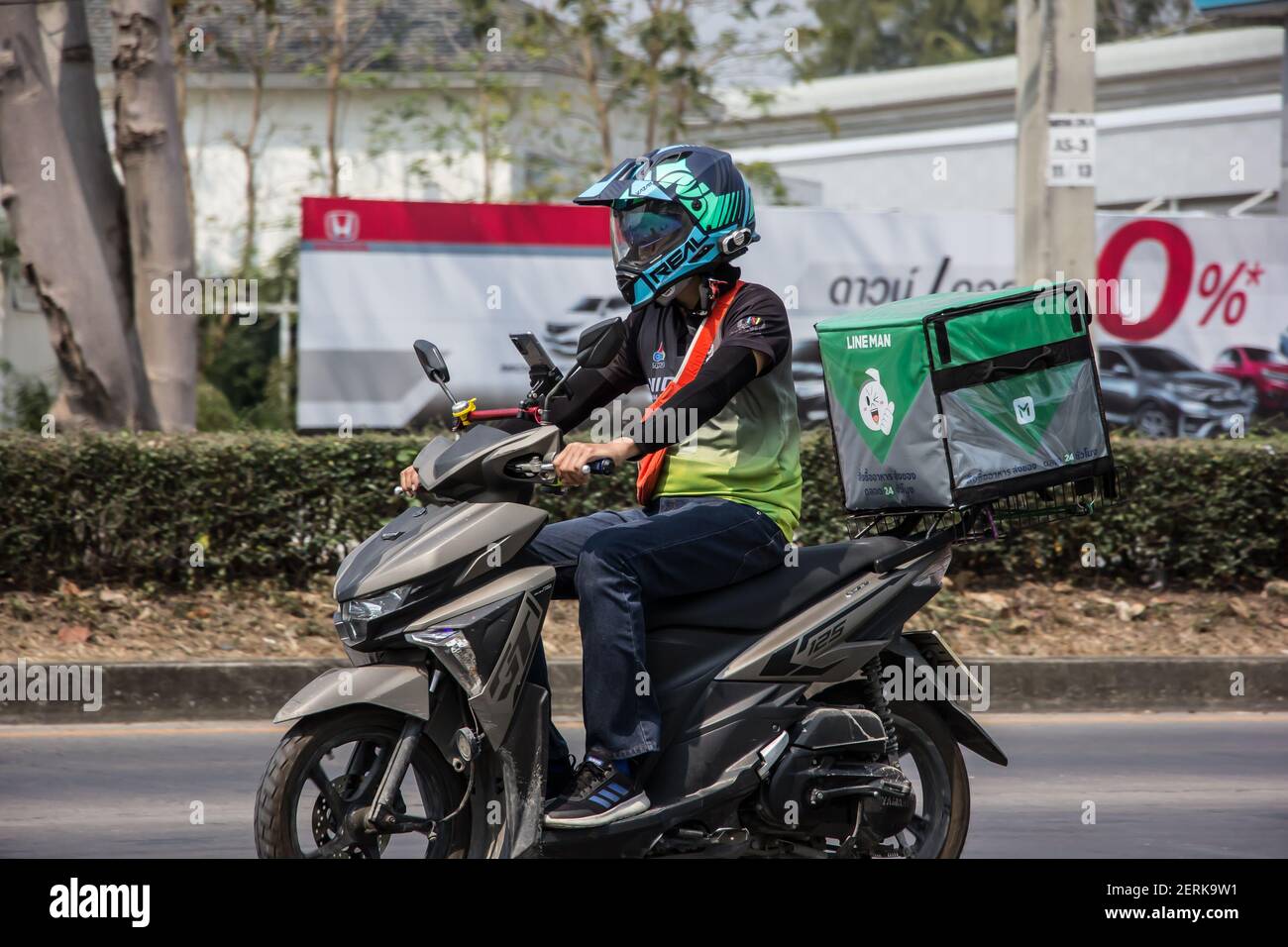 Chiangmai, Thailand - February 9 2021: Delivery service man ride a ...