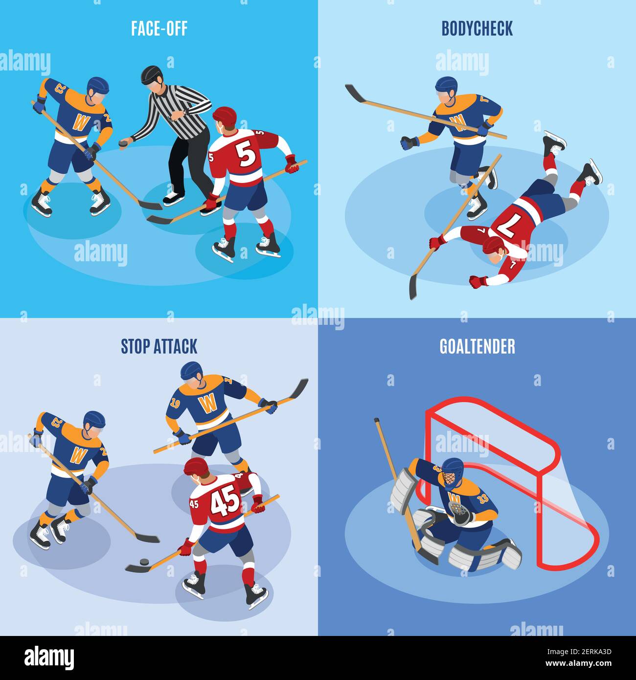Hockey concept 4 isometric compositions with defense players stopping ...