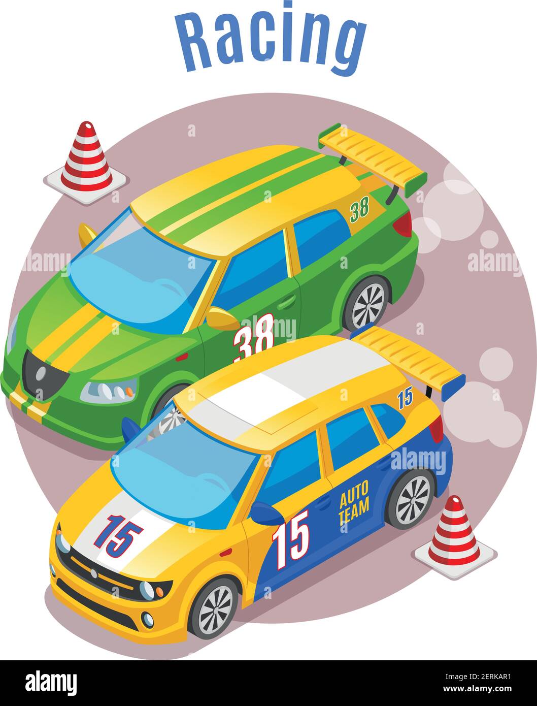 Racing sports concept with racing track and cones symbols isometric ...