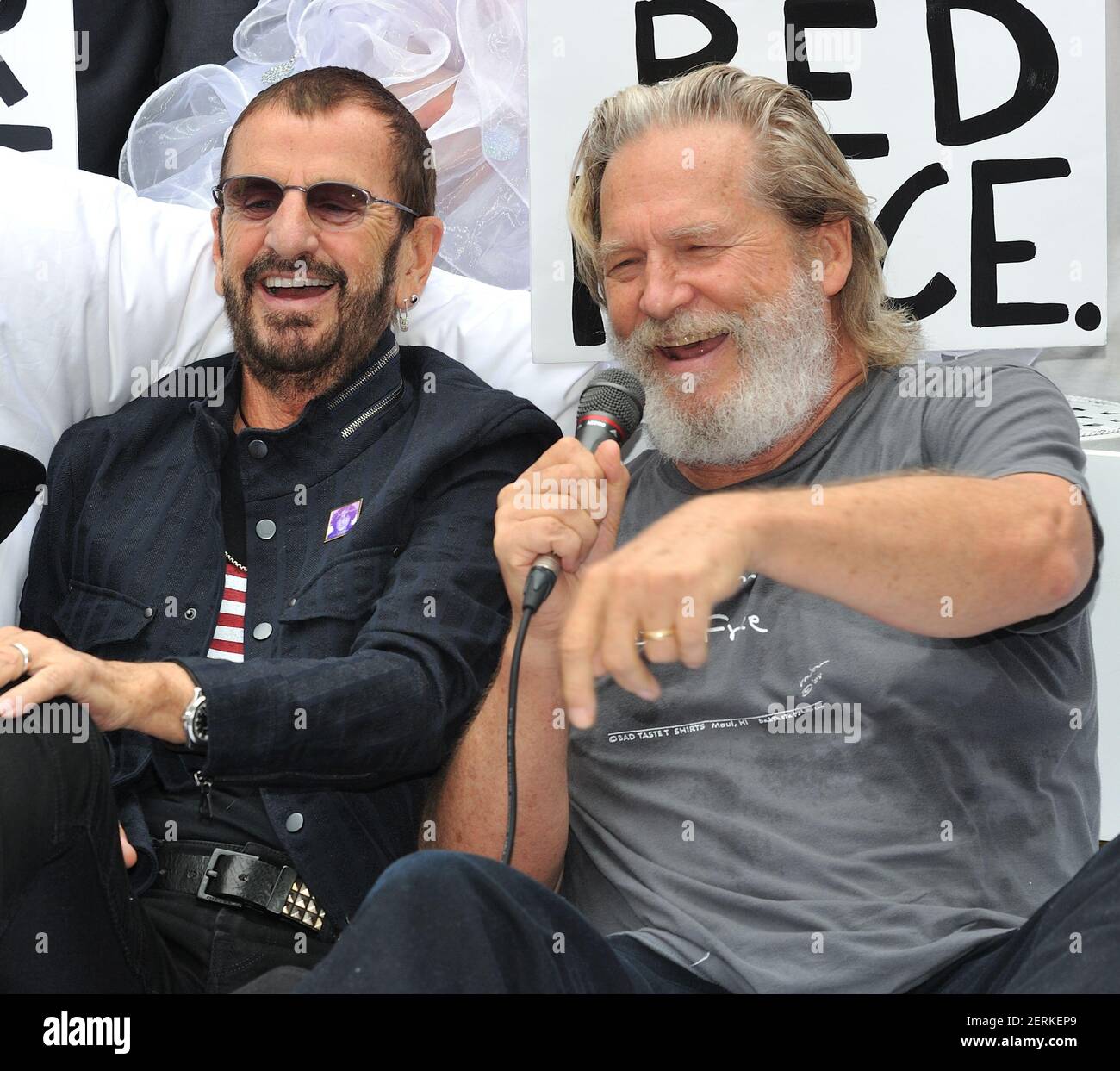 L-R: Ringo Starr and actor Jeff Bridges participate in the Fifth Annual ...