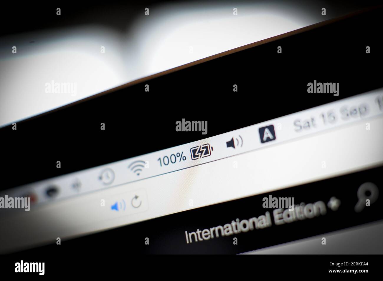 The power indicator is seen on a Apple Macbook Pro laptop in Warsaw ...