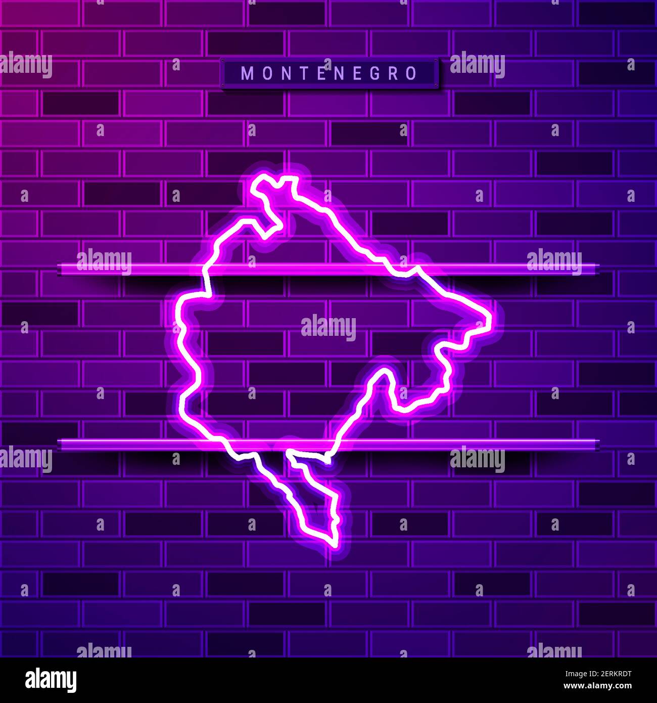 Montenegro map glowing neon lamp sign. Realistic vector illustration ...