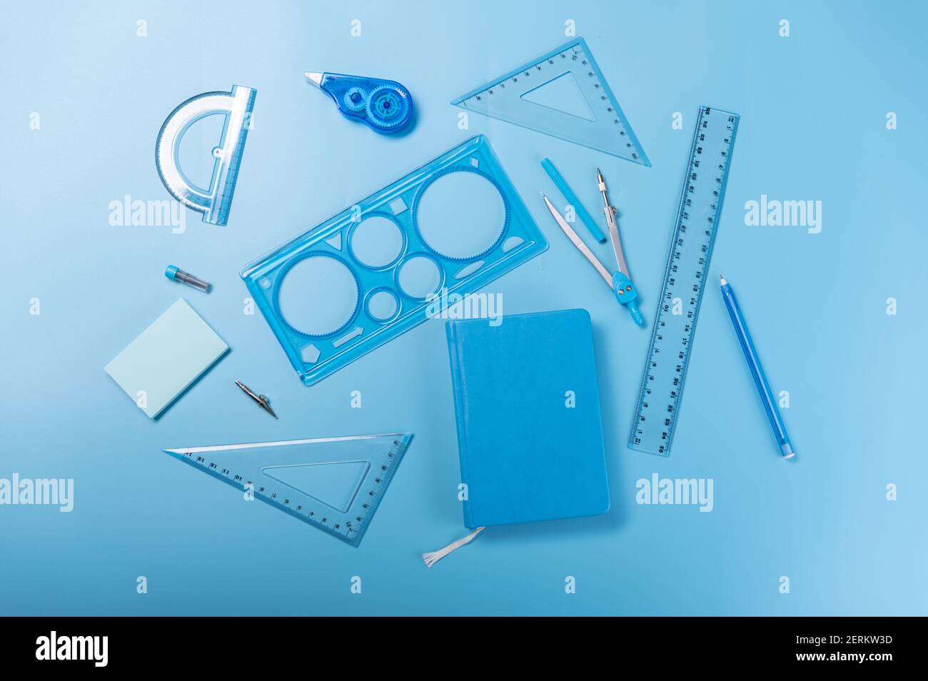 Stationery of the same color. All items are blue. Top Stock Photo - Alamy