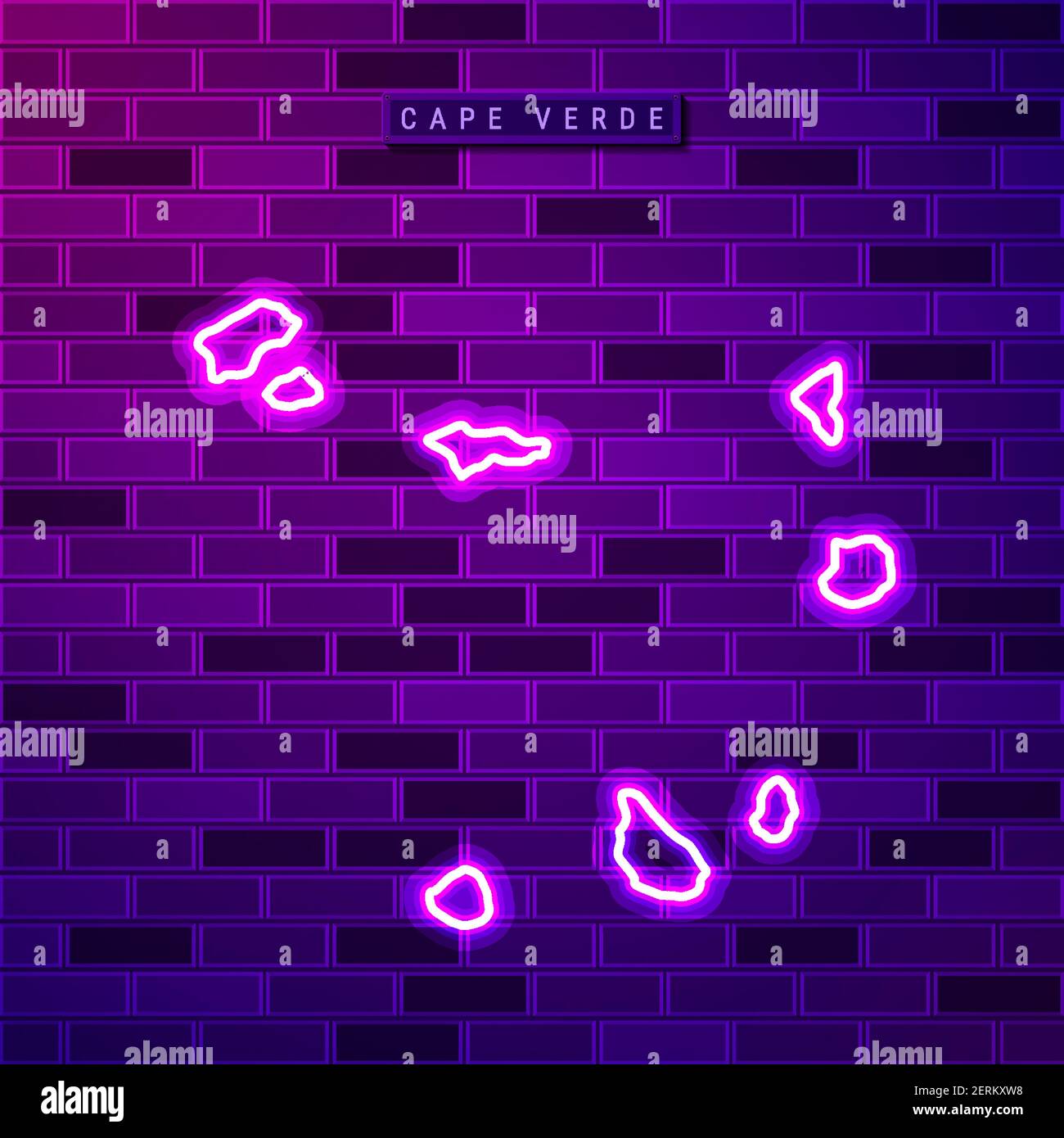 Cape Verde map glowing neon lamp sign. Realistic vector illustration ...