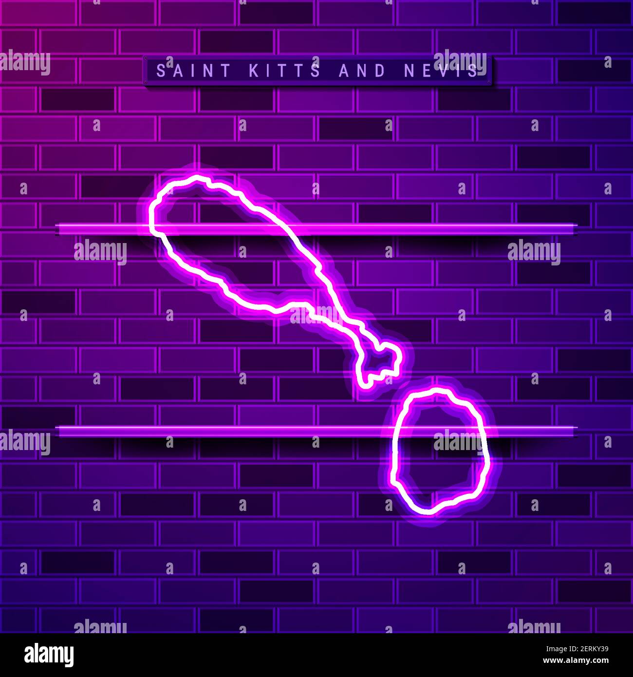 Saint Kitts and Nevis map glowing neon lamp sign. Realistic vector ...