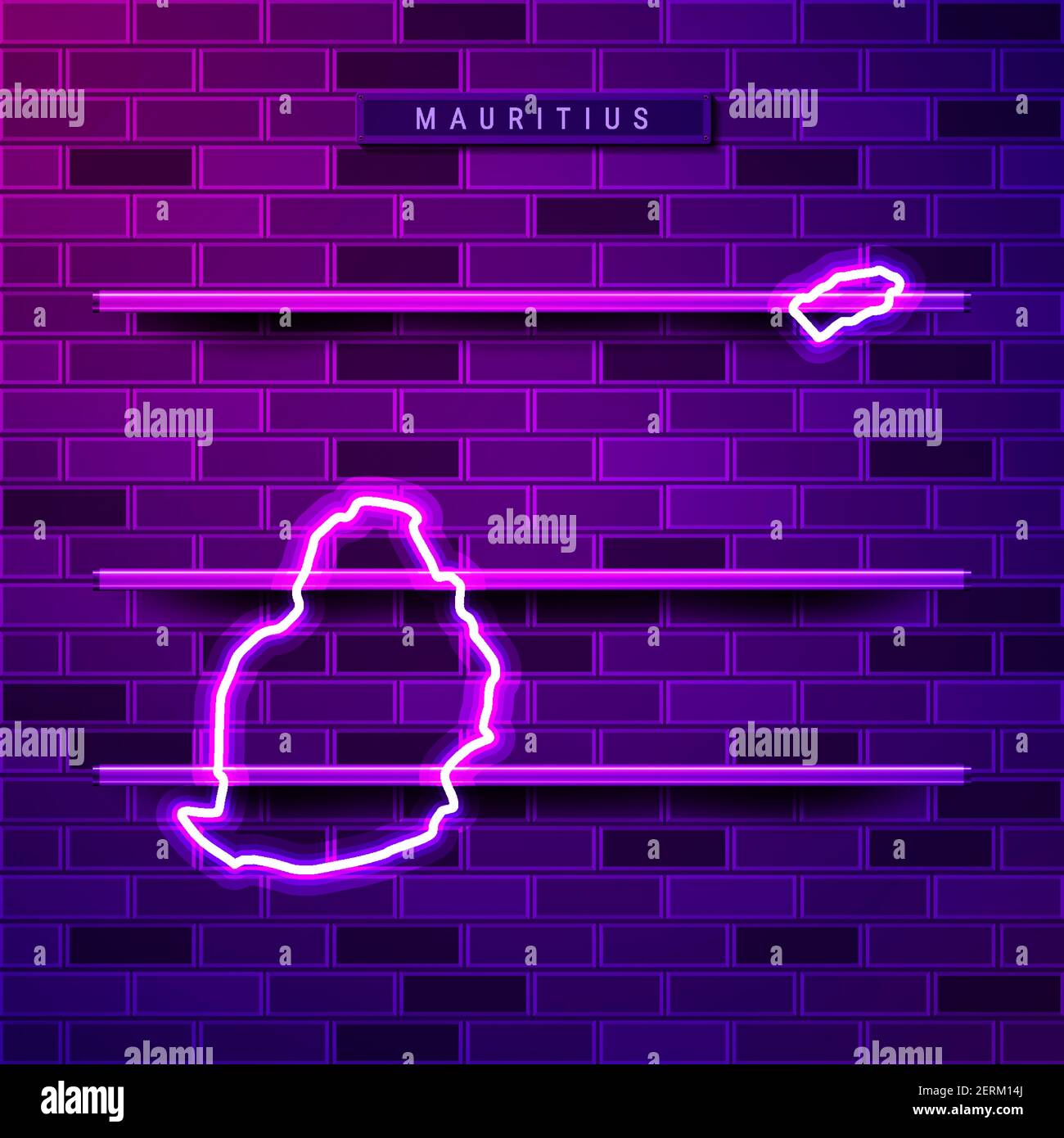 Mauritius map glowing neon lamp sign. Realistic vector illustration ...