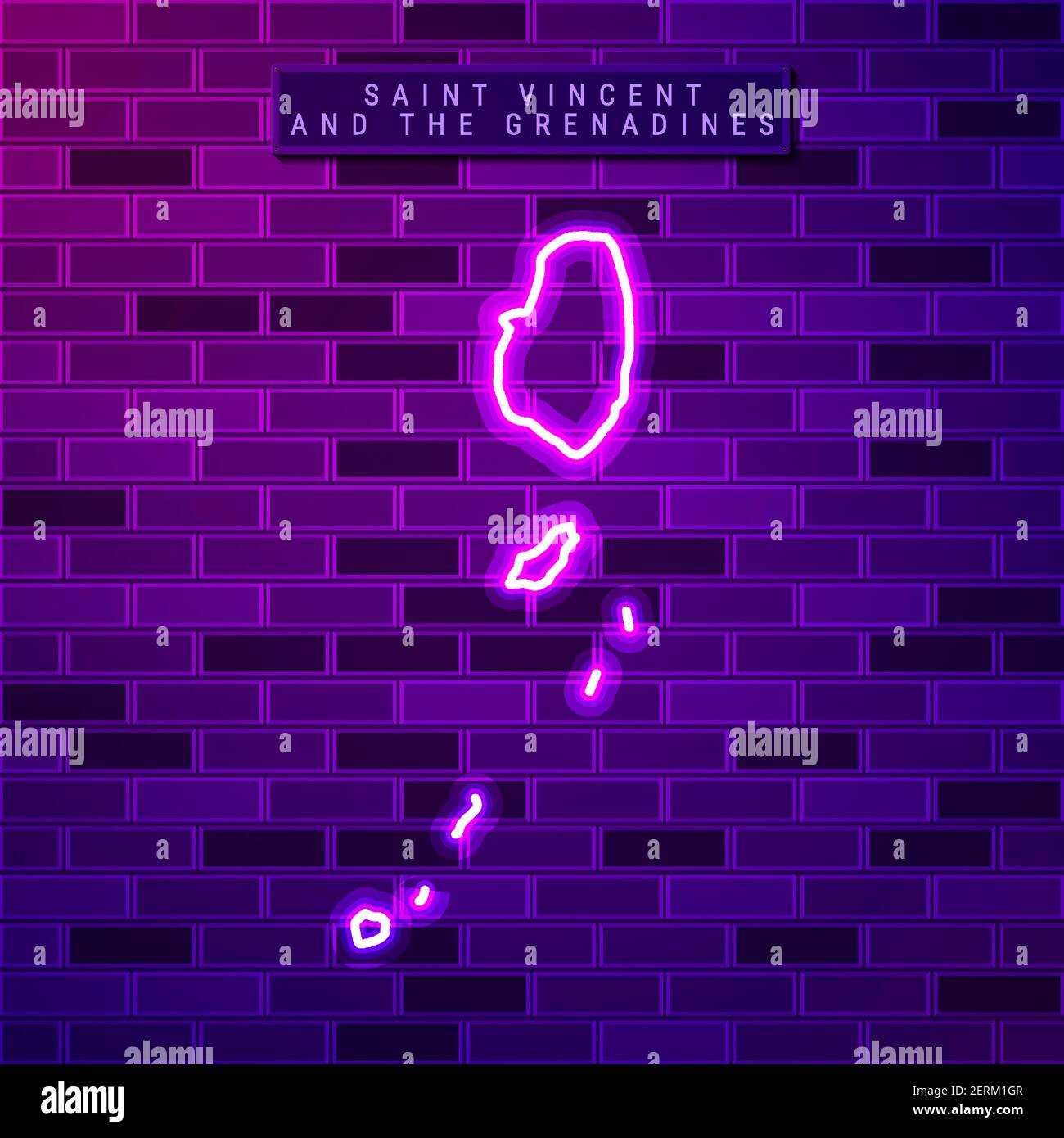 Saint Vincent and the Grenadines map glowing neon lamp sign. Realistic ...