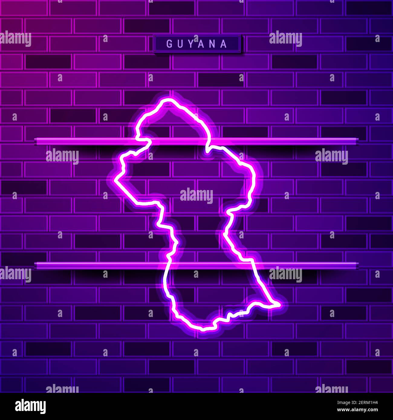 Guyana map glowing neon lamp sign. Realistic vector illustration ...