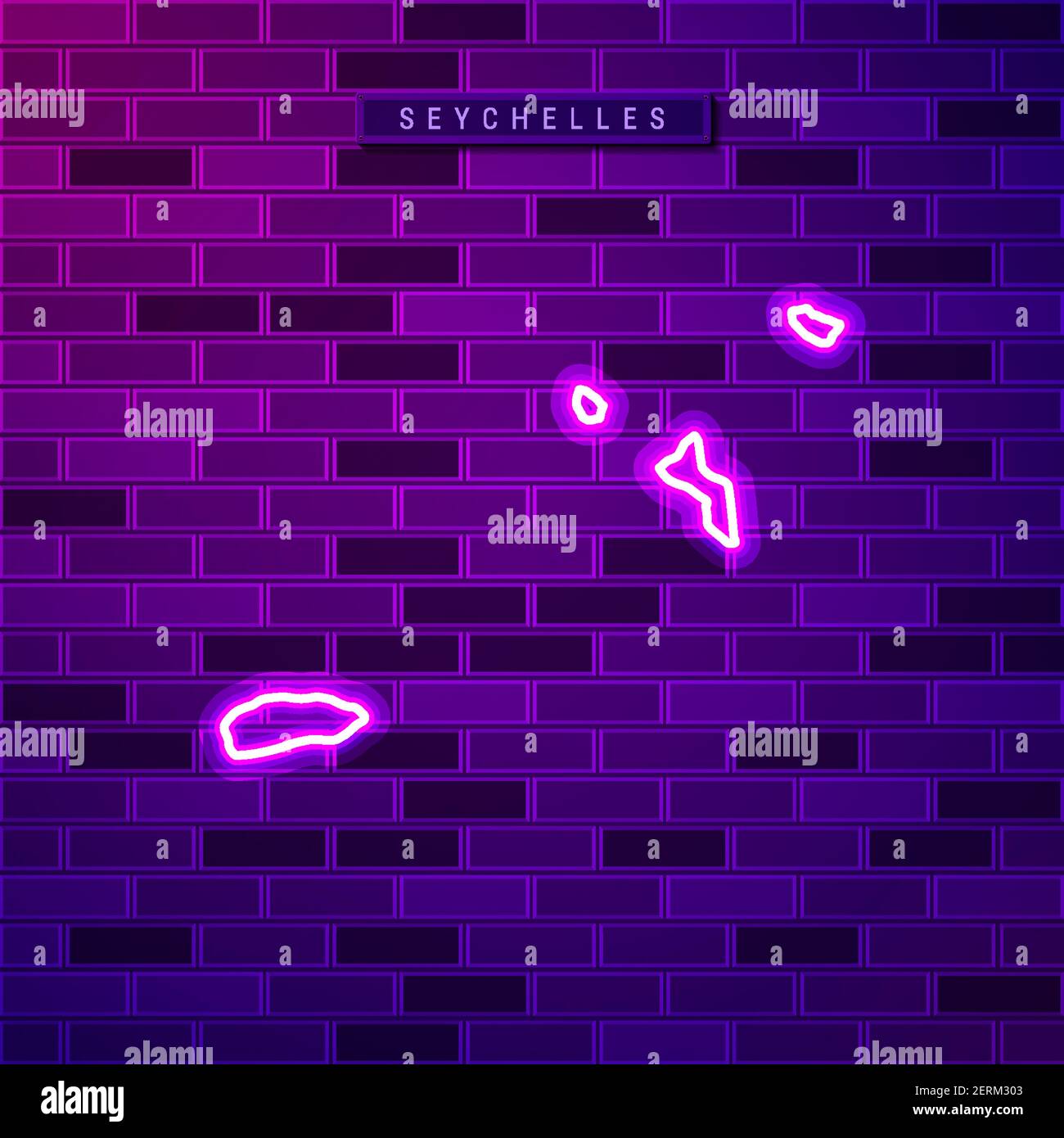 Seychelles map glowing neon lamp sign. Realistic vector illustration ...