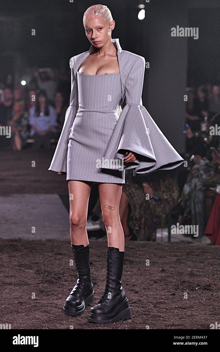 Model walks on the runway during the Gareth Pugh London Fashion Week ...