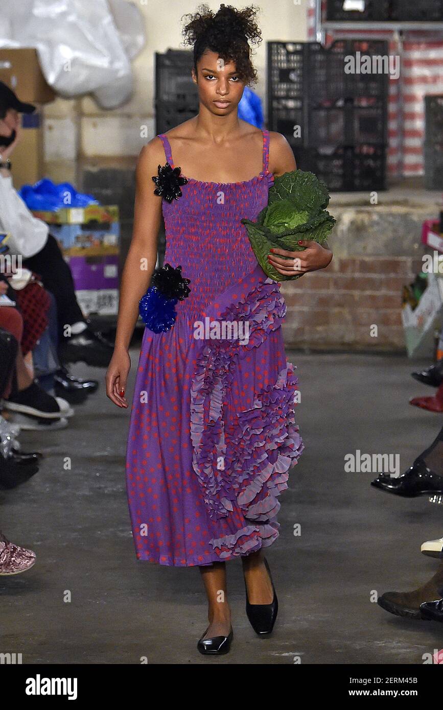 Theresa Hayes walks on the runway during the Molly Goddard London ...
