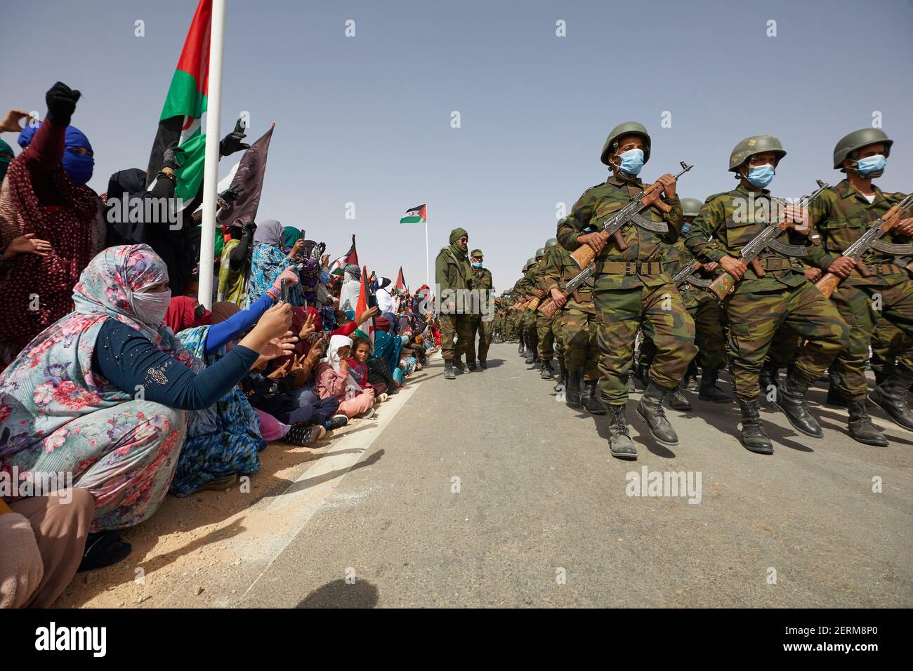 Soldiers march in a parade during the celebrations marking the 45th ...