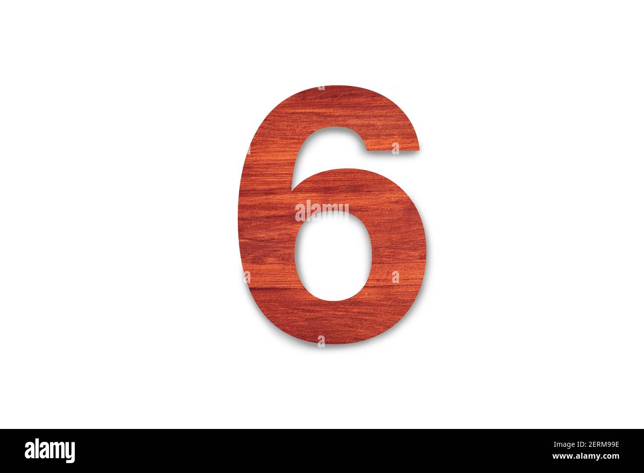 Beautiful Sign number six material wood isolated on white background ...