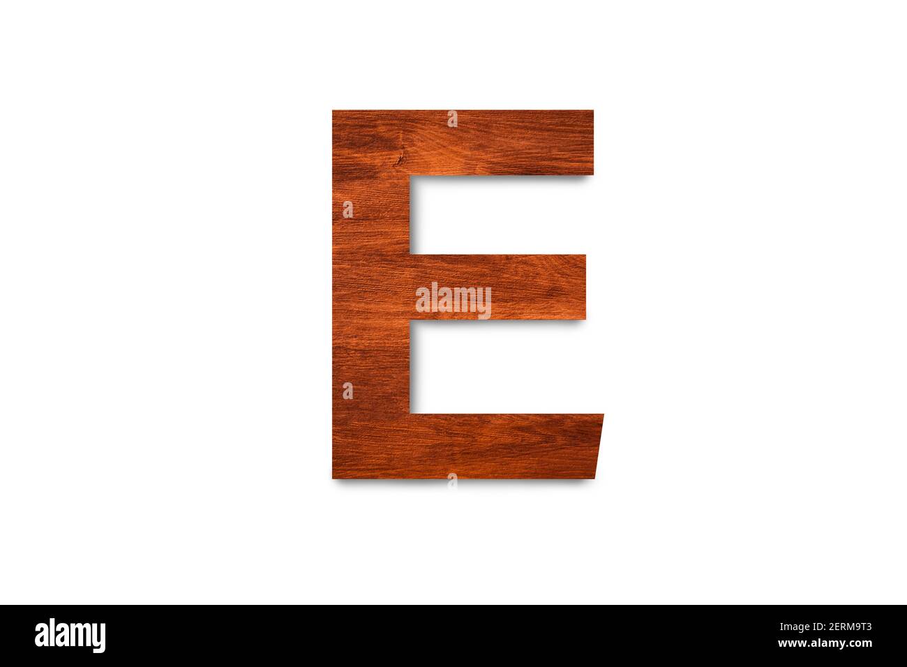 Modern wooden alphabet letter E isolated on white background with ...