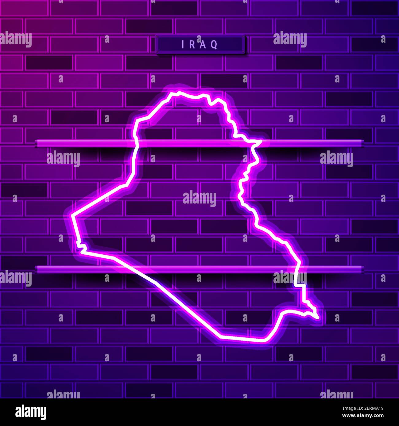 Iraq map glowing neon lamp sign. Realistic vector illustration. Country ...