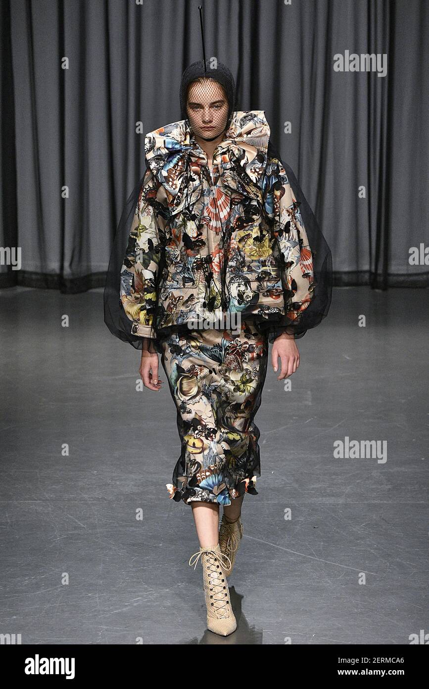 Model Alina Bolotina walks on the runway during the Mary Katrantzou ...
