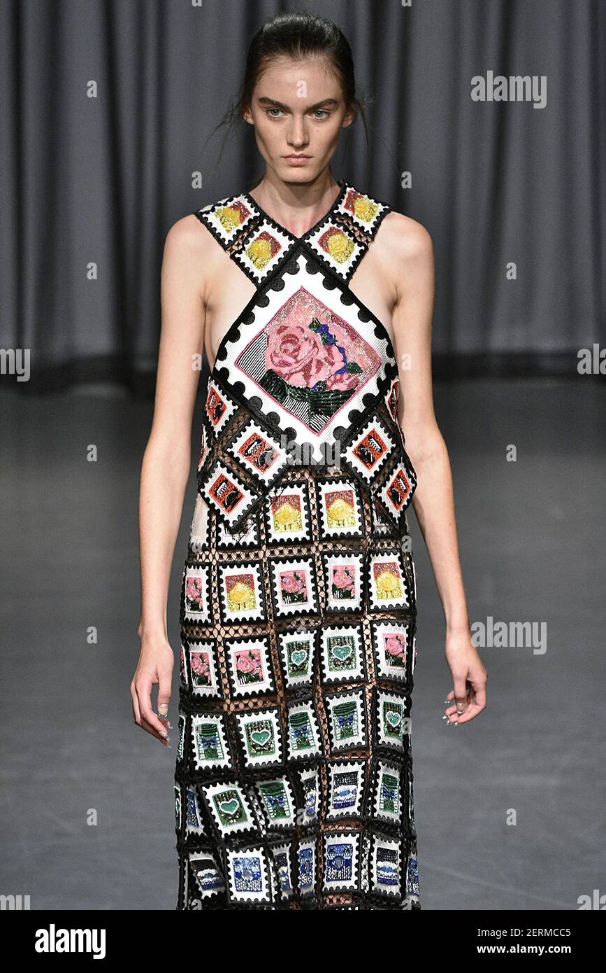 Model Hannah Claverie walks on the runway during the Mary Katrantzou ...
