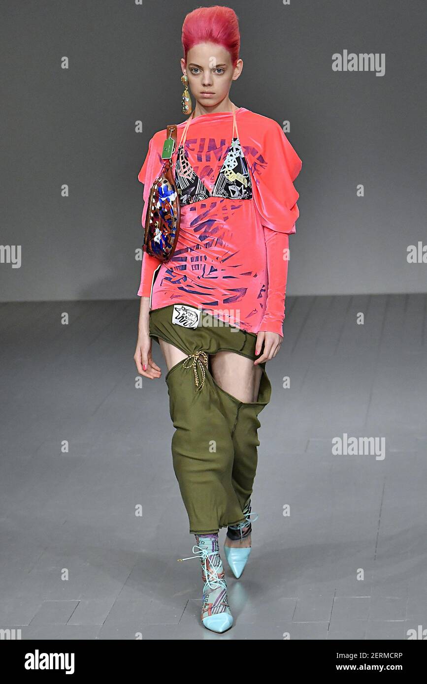 Model Mariana Zaragoza walks on the runway during the Matty Bovan ...