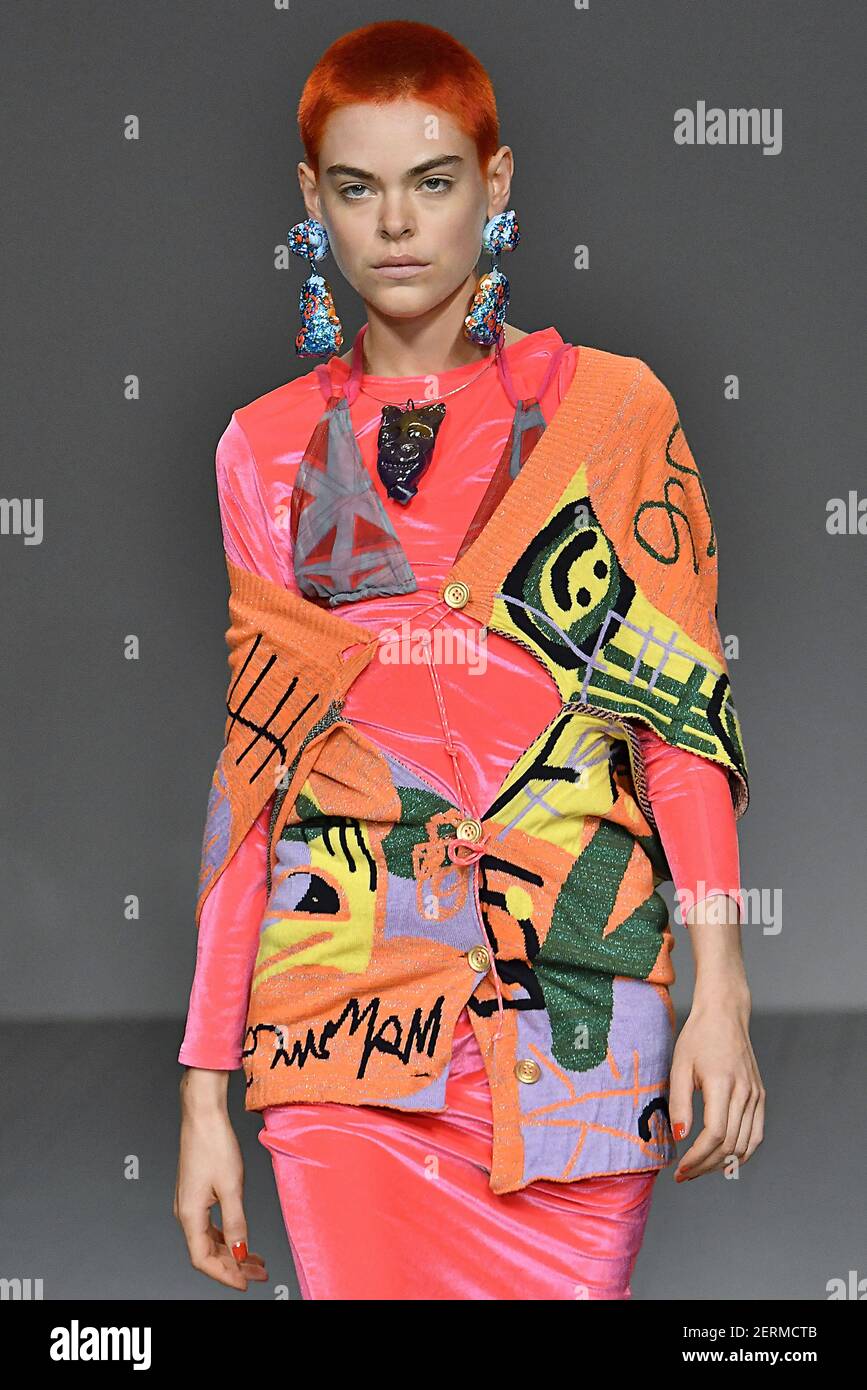 Model Anna Rubin walks on the runway during the Matty Bovan London ...