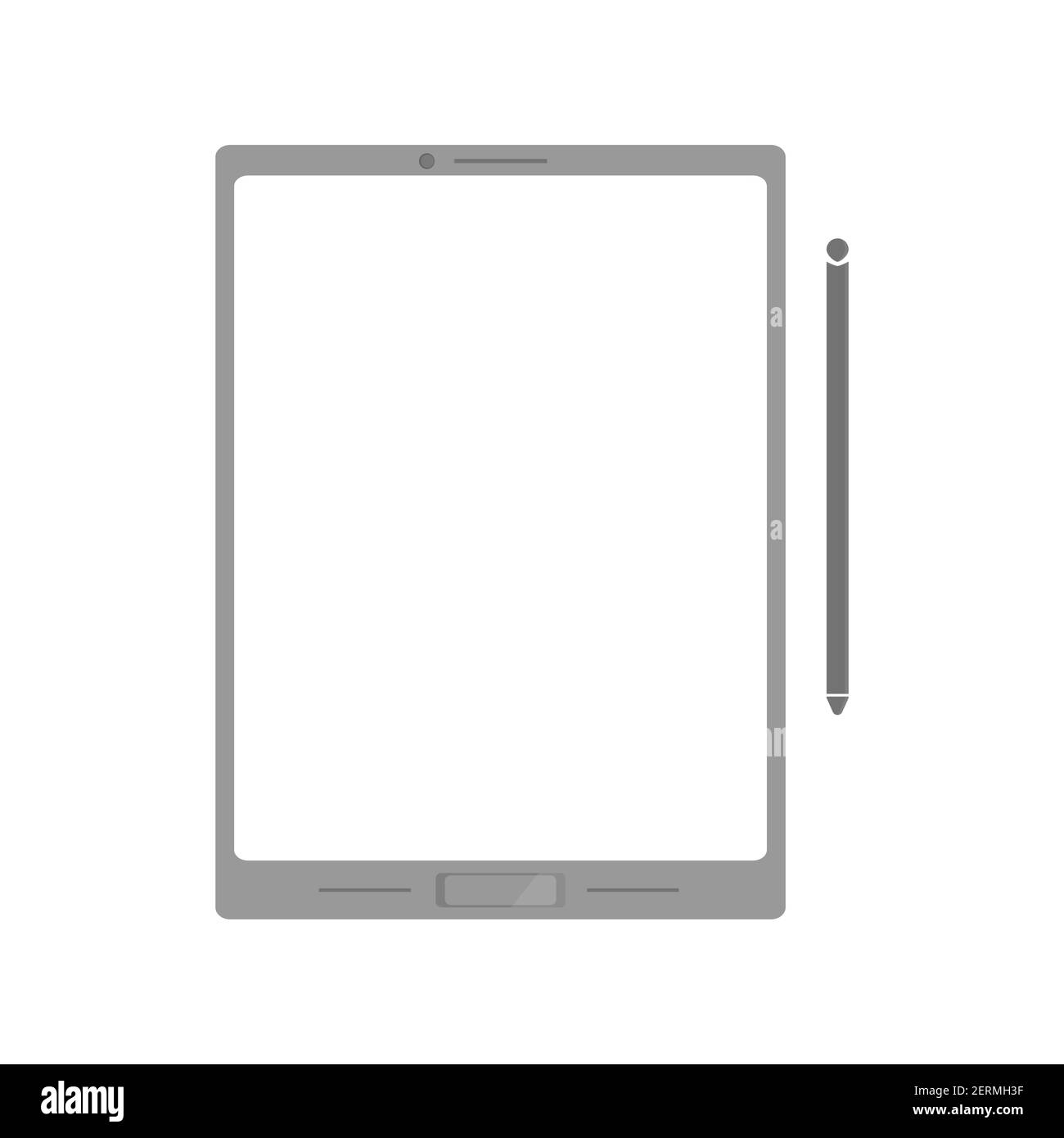 A gray tablet for work or a child. Tablet with a stylus. Flat vector ...