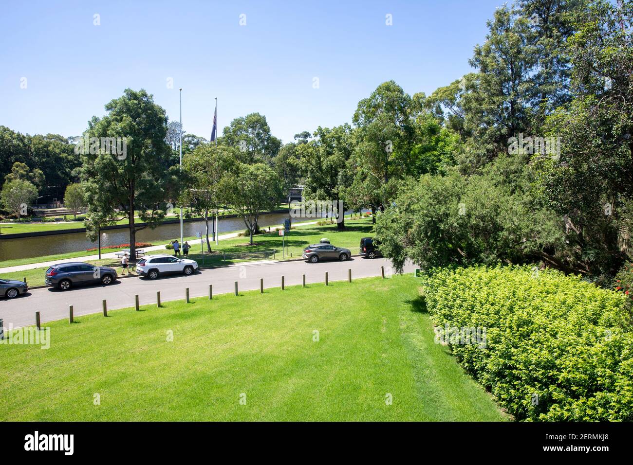 Parramatta river in parramatta city centre with river foreshore and ...