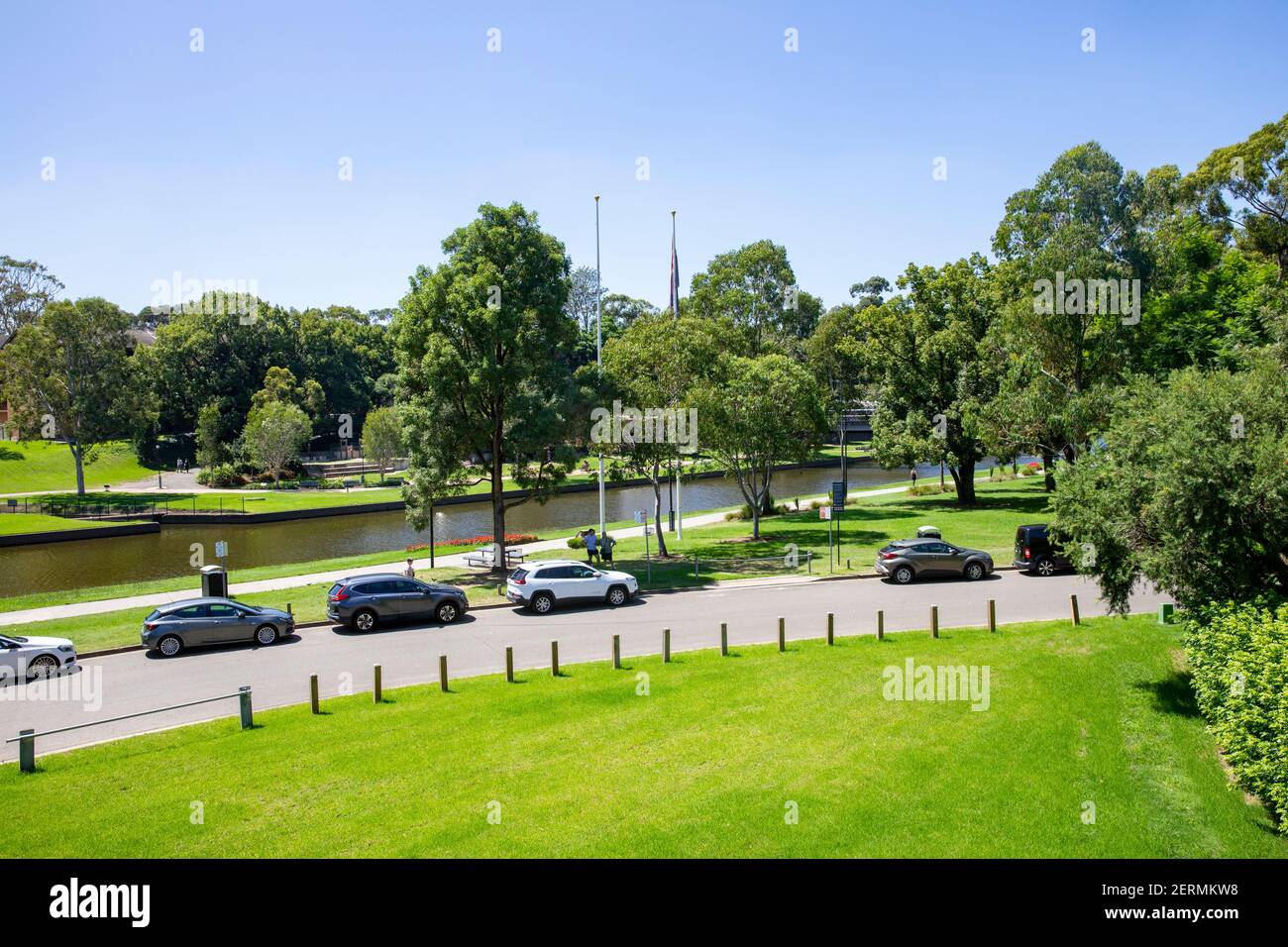 Parramatta river in parramatta city centre with river foreshore and ...