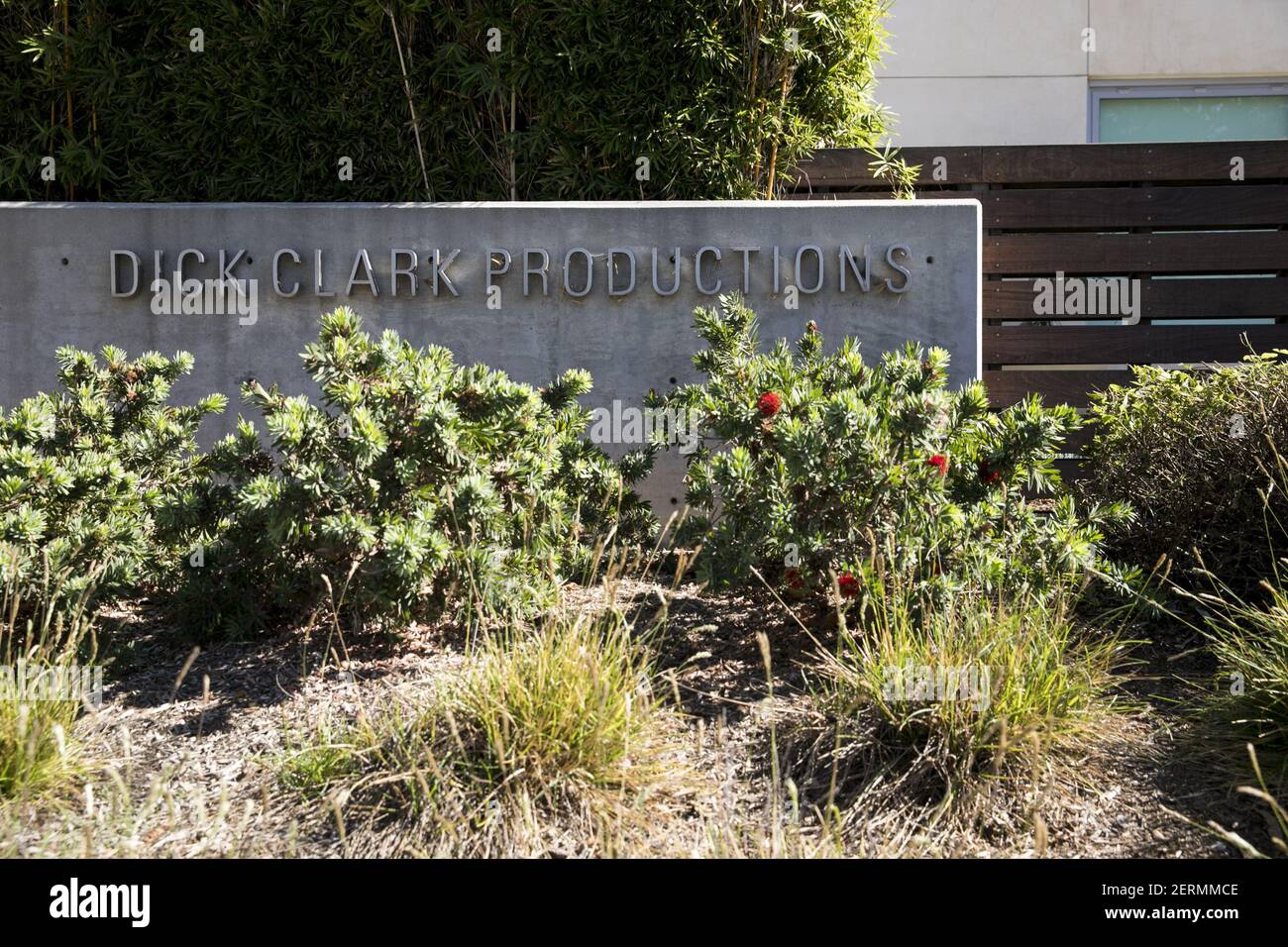 A logo sign outside of the headquarters of Dick Clark Productions in ...