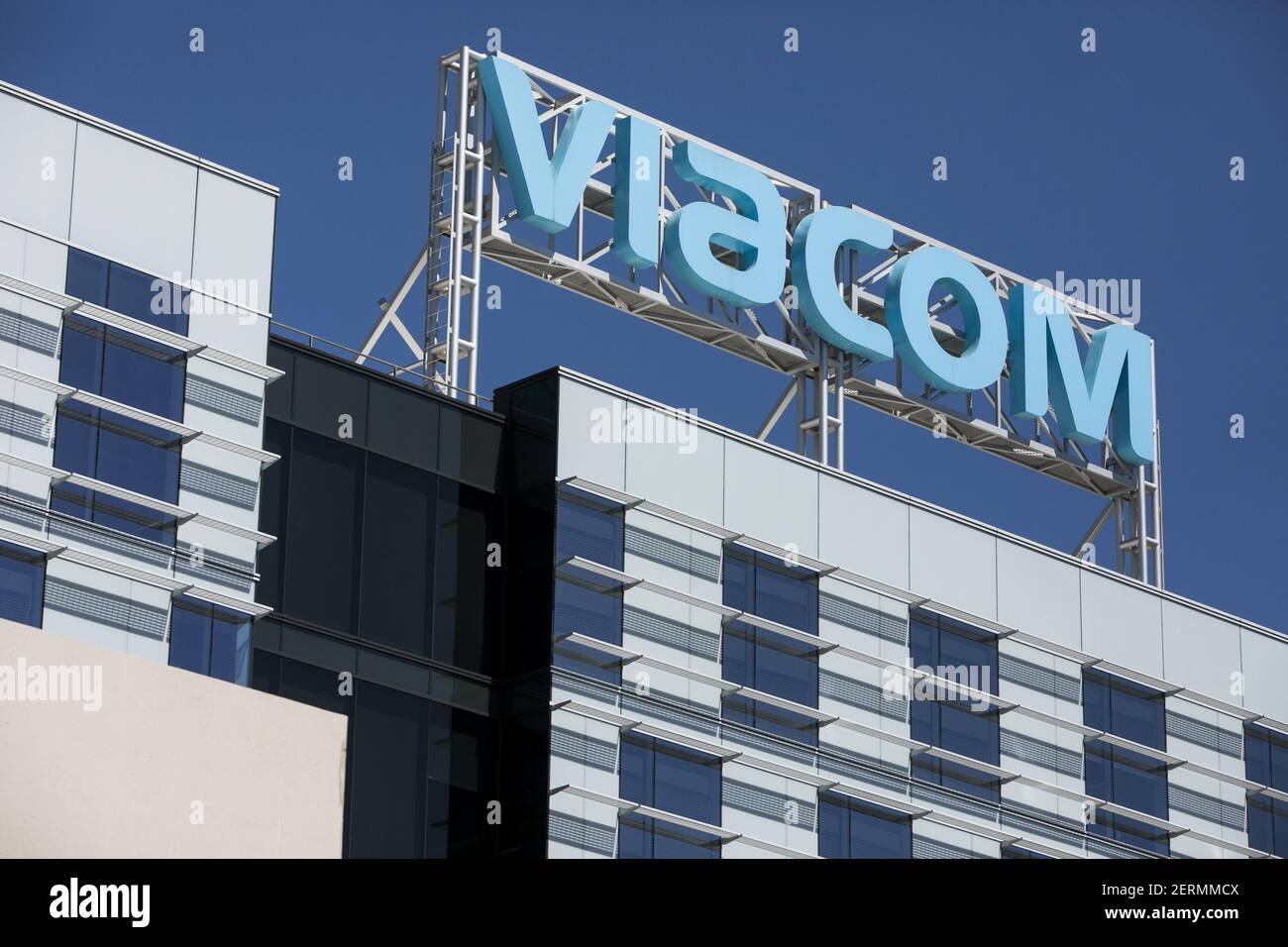 A logo sign outside of a facility occupied by Viacom in Los Angeles ...
