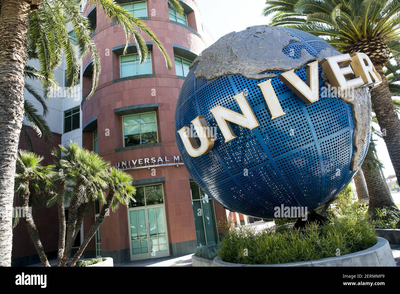 A logo sign outside of the headquarters of Universal Music Group in ...