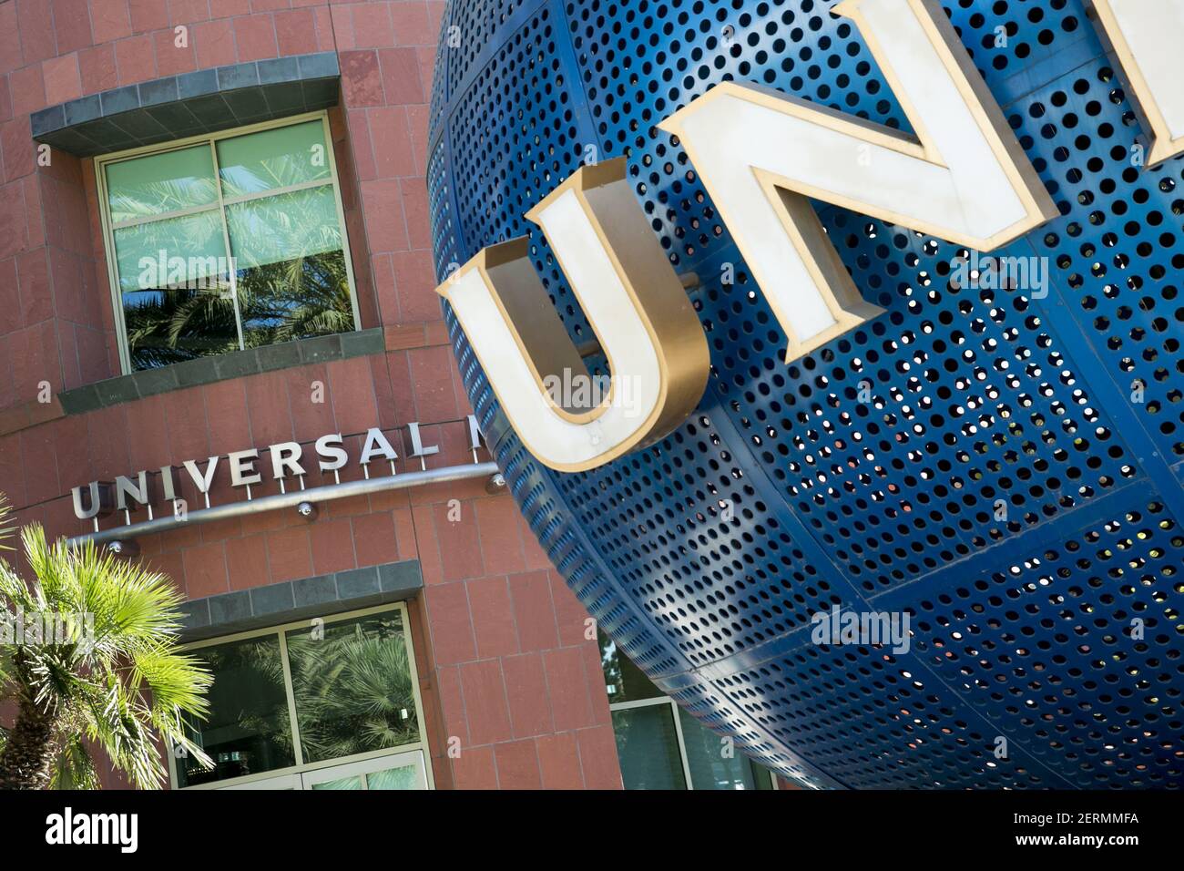 A logo sign outside of the headquarters of Universal Music Group in ...