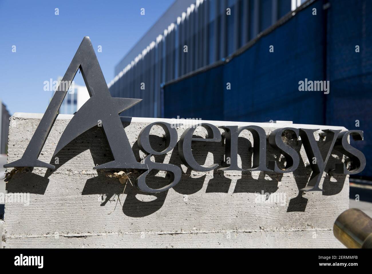 A logo sign outside of the former headquarters of Agensys in Santa ...