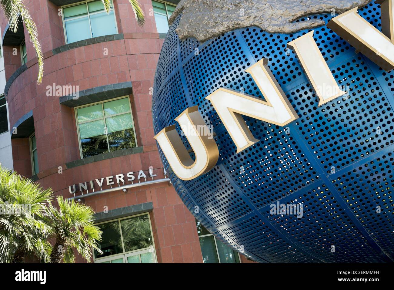 A logo sign outside of the headquarters of Universal Music Group in ...
