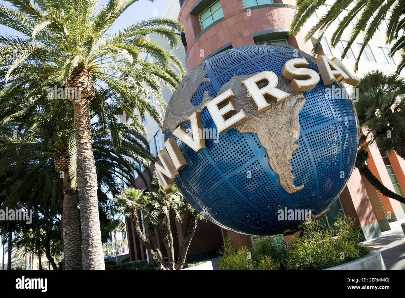 A logo sign outside of the headquarters of Universal Music Group in ...