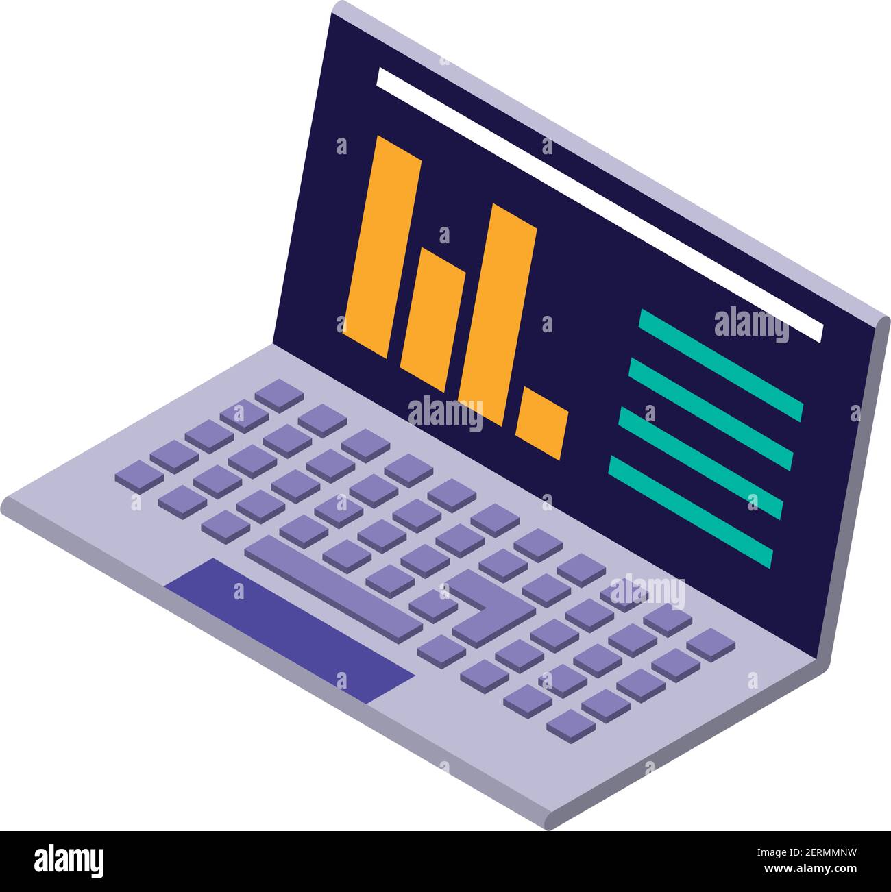 laptop computer report financial vector illustration isometric icon ...