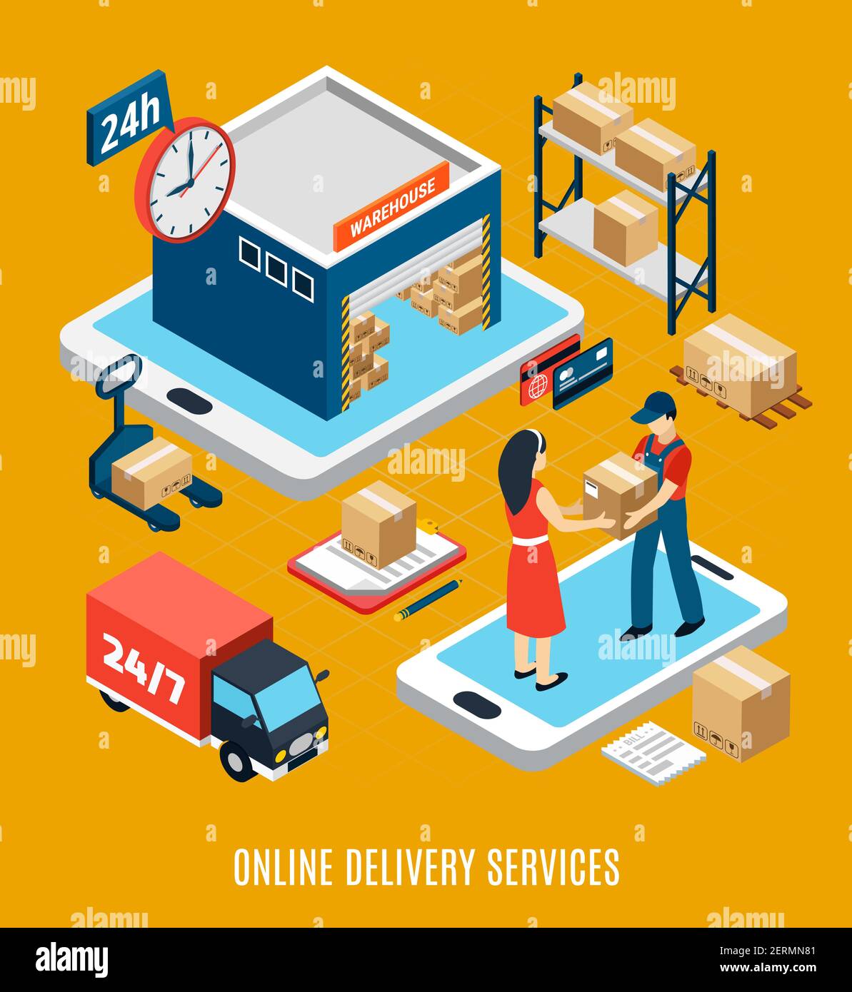 Logistics isometric concept with 24 hours online delivery service ...