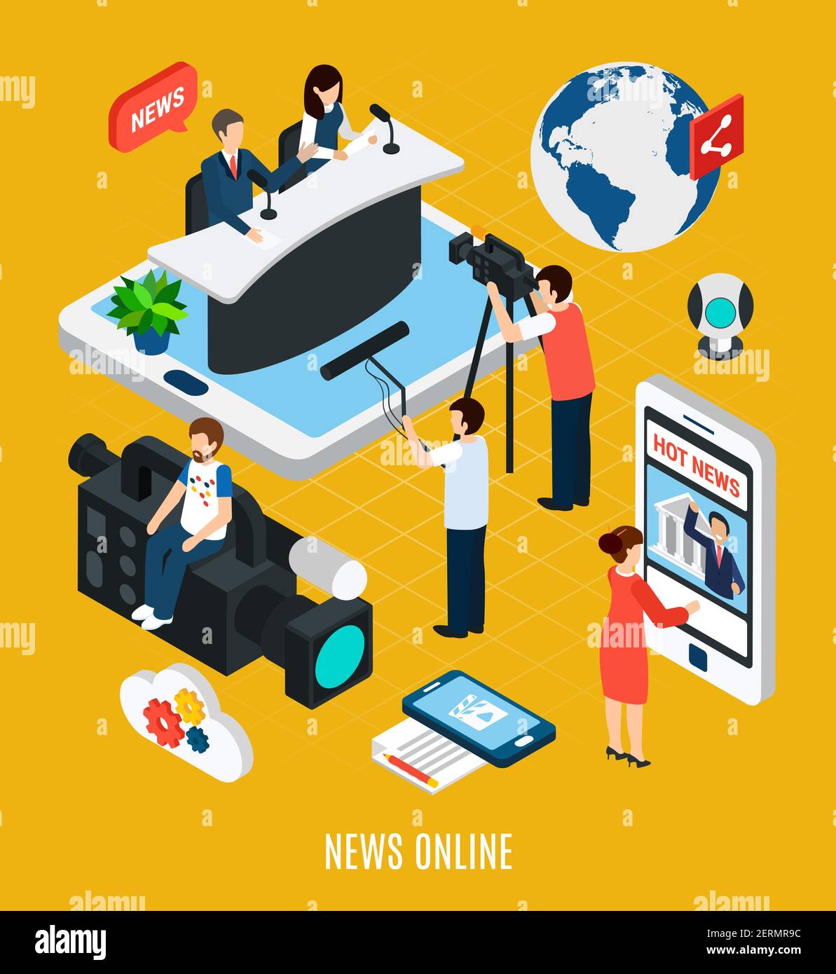 Photo video isometric composition with tv studio and camera operators ...