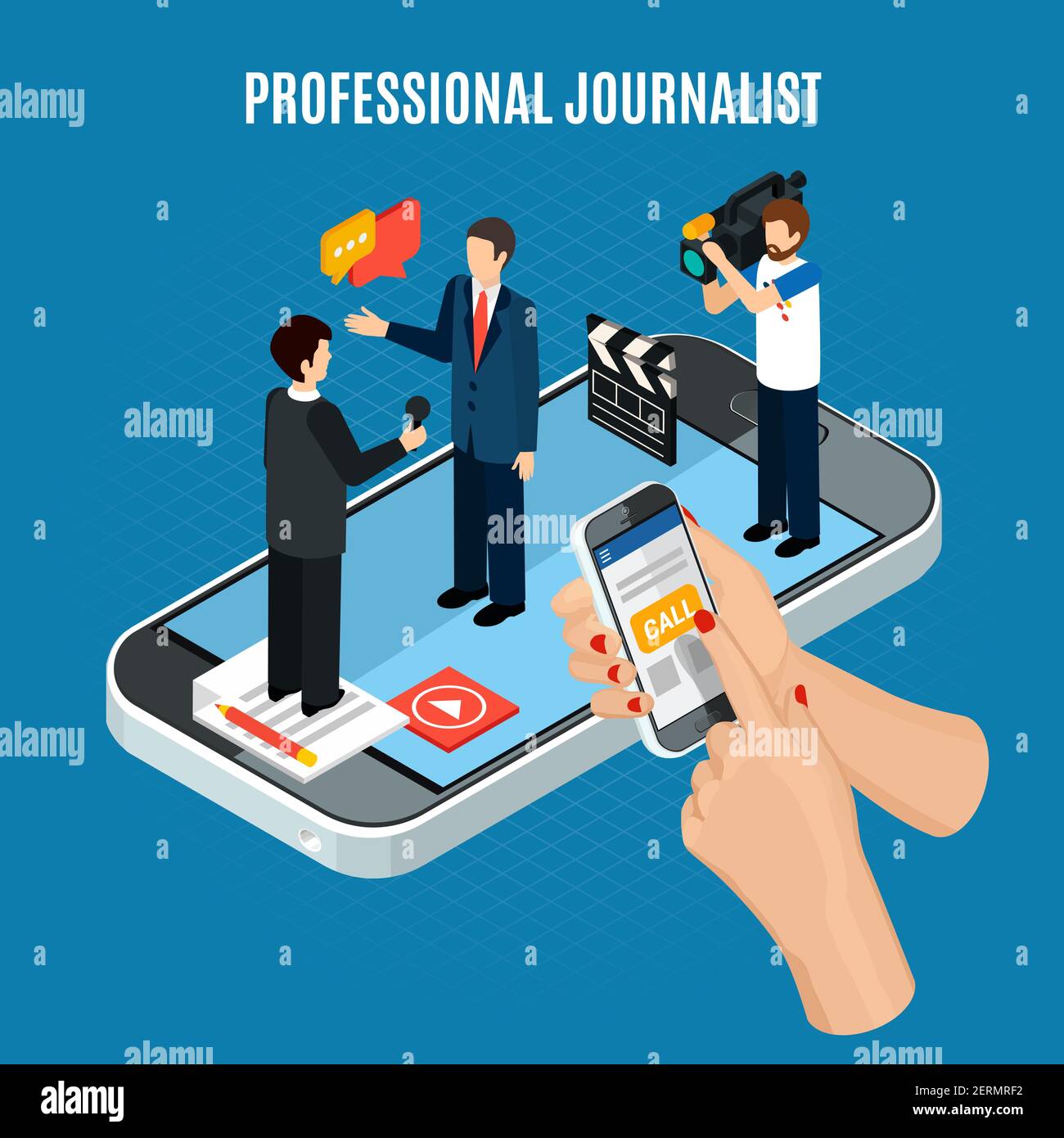 Photo video isometric composition with characters of cameraman ...