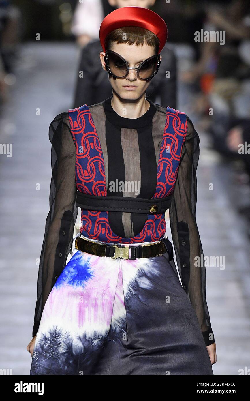 Model Hannah Claverie walks on the runway during the Prada Fashion show ...
