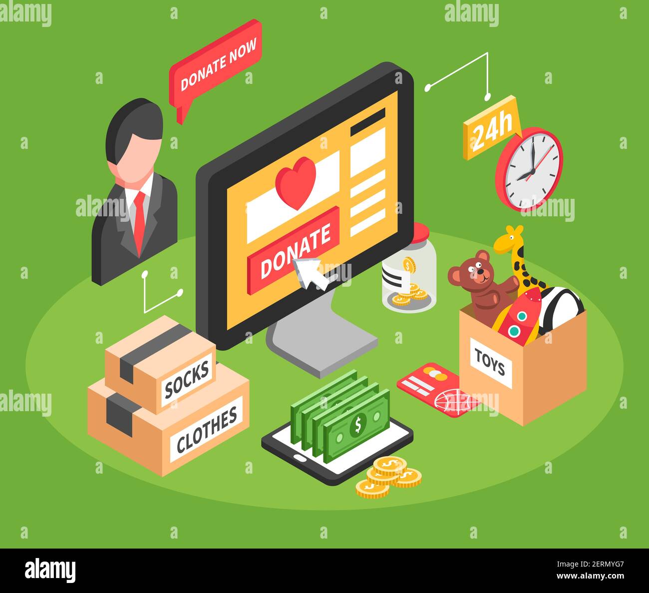 Donation now design concept with advertising of 24 hour charity ...