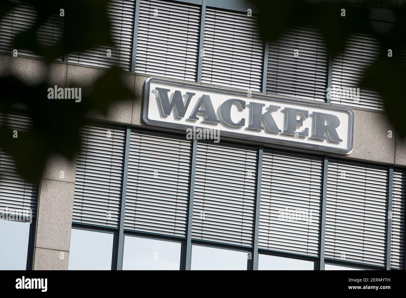 A logo sign outside of the headquarters of Wacker Chemie in Munich ...
