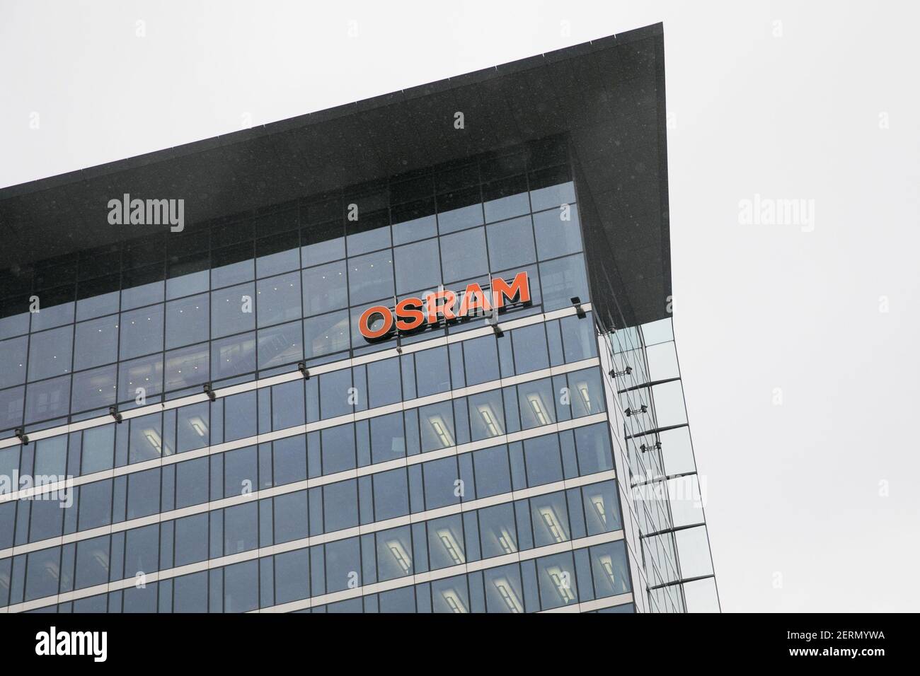 A logo sign outside of the headquarters of OSRAM Licht AG in Munich ...