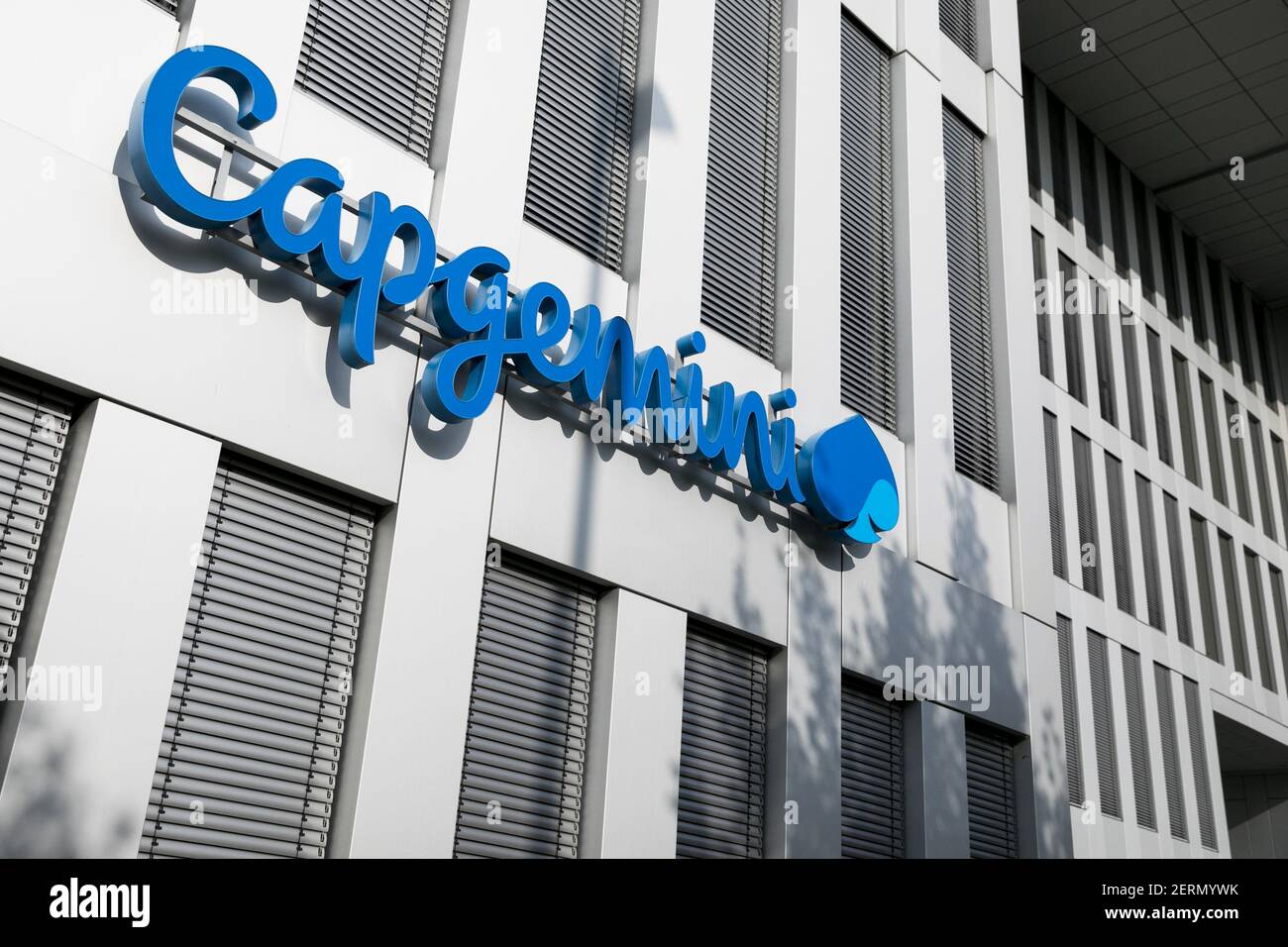 A logo sign outside of a facility occupied by Capgemini in Munich ...