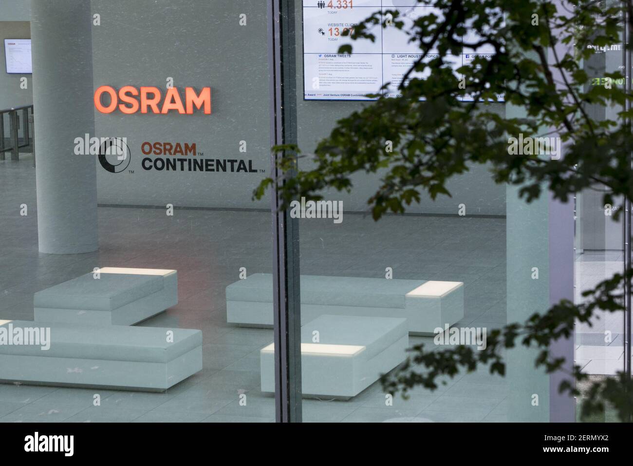 A logo sign outside of the headquarters of OSRAM Licht AG in Munich ...
