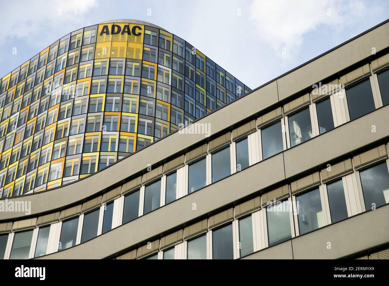 A logo sign outside of the headquarters of The ADAC (Allgemeiner ...
