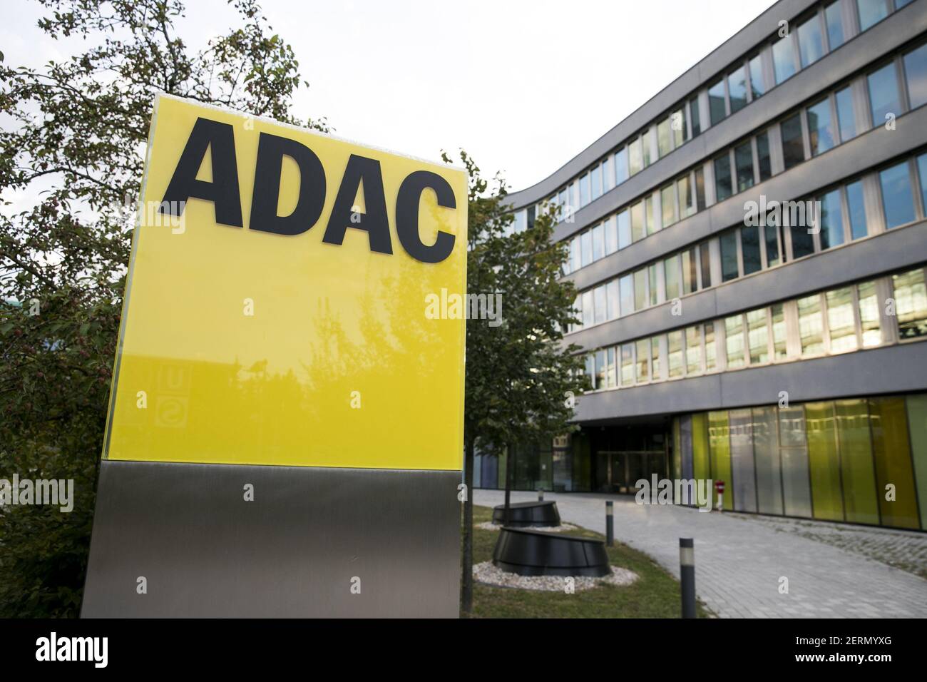 A logo sign outside of the headquarters of The ADAC (Allgemeiner ...