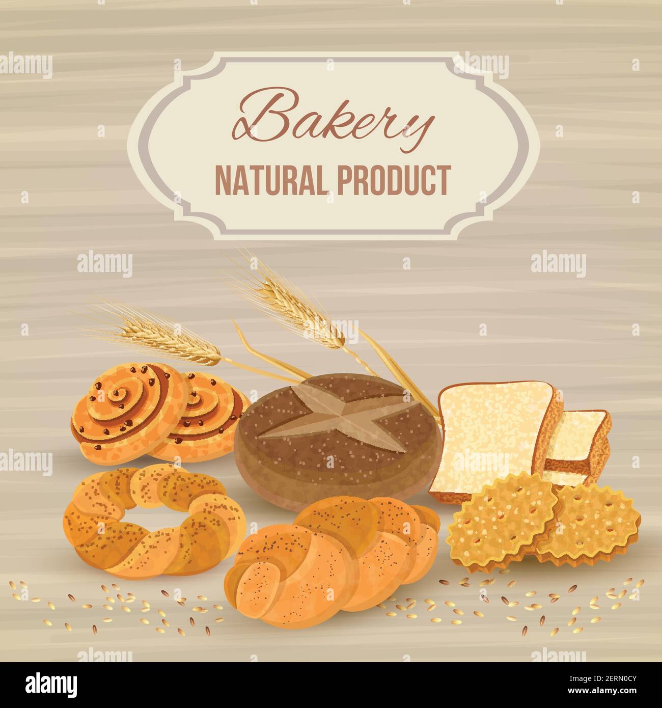 Bread poster with bakery natural product symbols flat vector ...